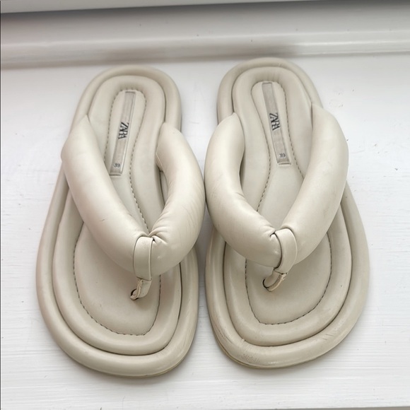 Zara | Shoes | Zara Cream Padded Sandals Fancy Flip Flops | Poshmark